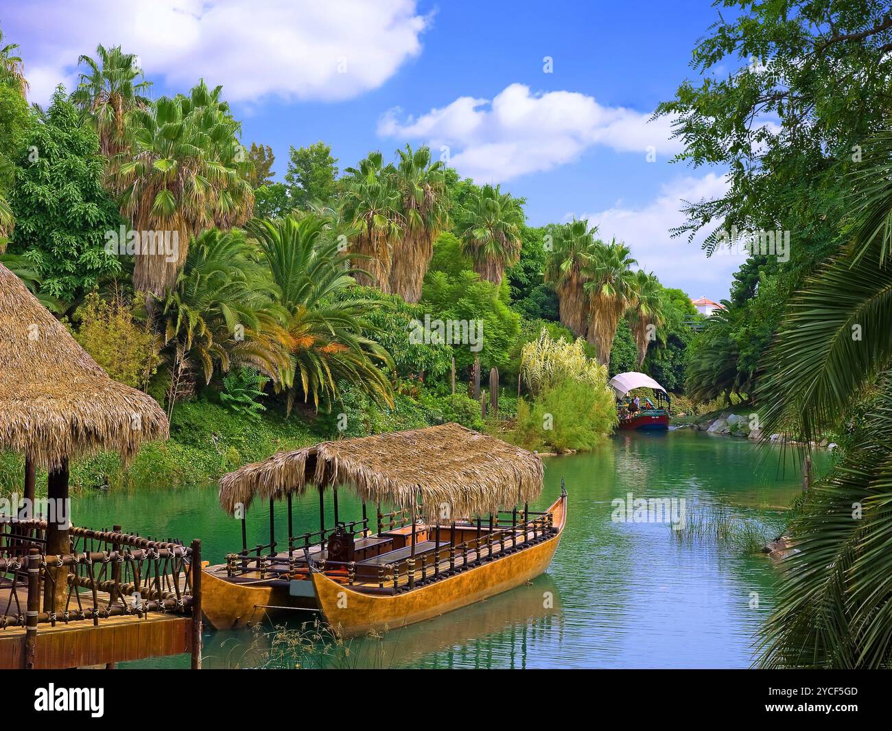 landscape and walking canoe on river in French Polynesia Stock Photo ...