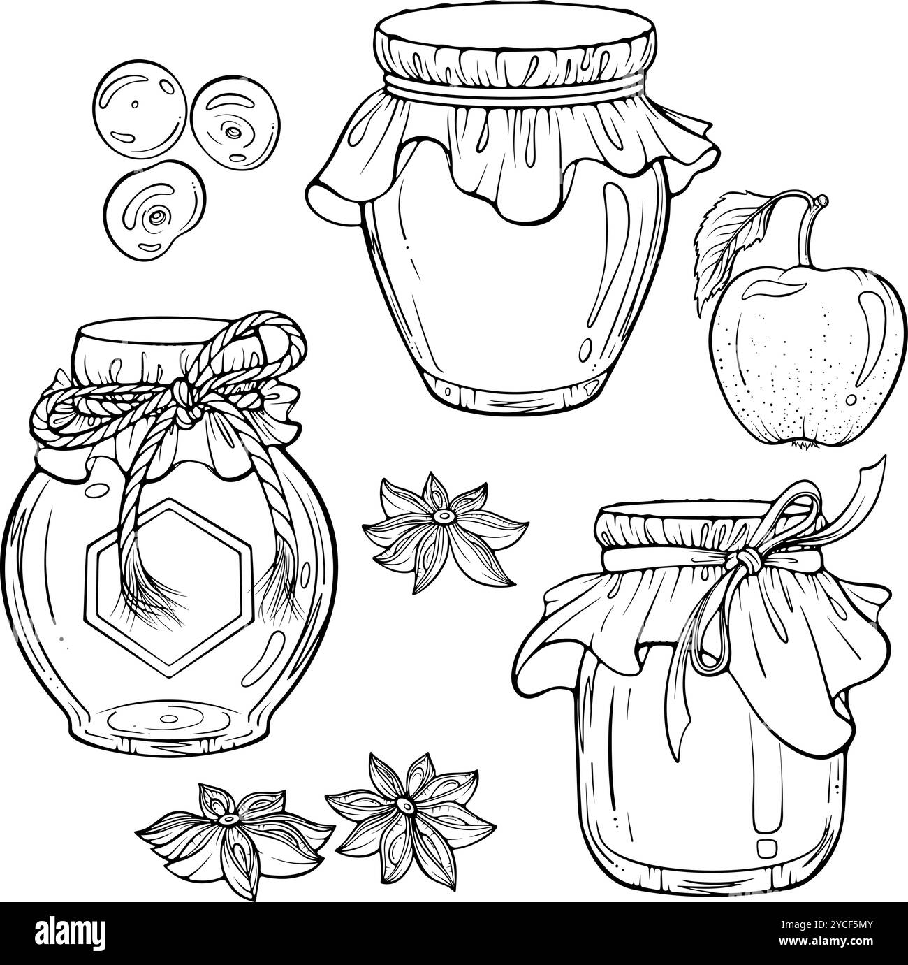 Set of jars with fruit jam line art Stock Vector Image & Art - Alamy
