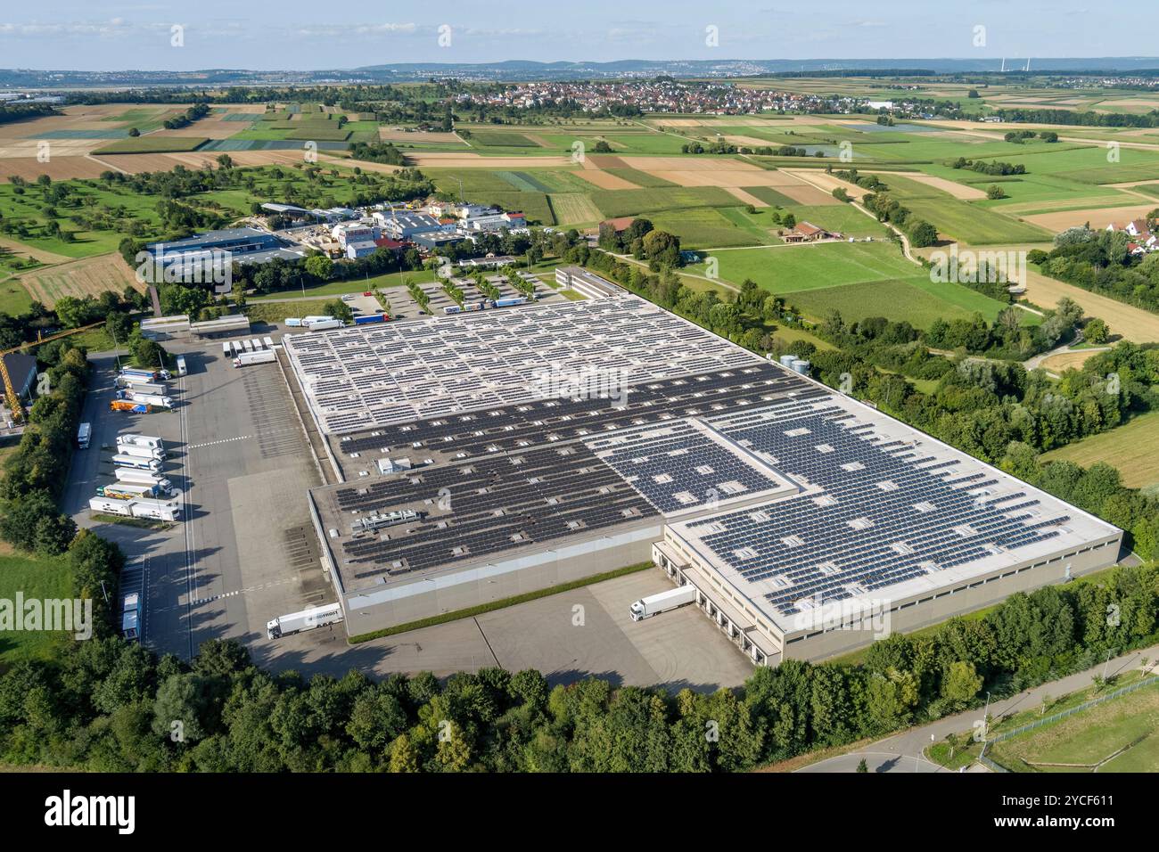 Germany, Baden-Württemberg, Aichtal, Aerial view Aldi central warehouse ...