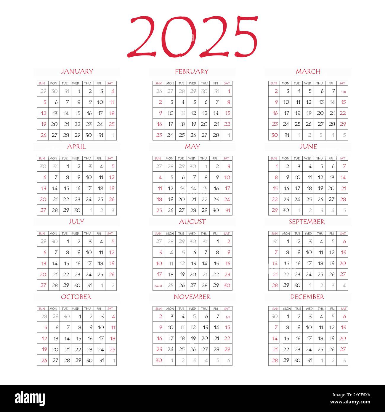 2025 calendar planner. Corporate week. Template layout, 12 months ...