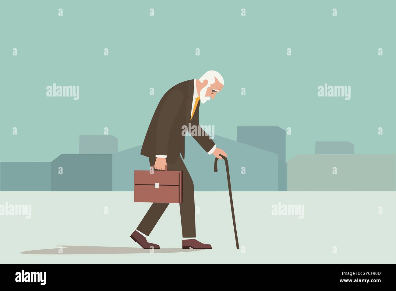 ged society concept. old elderly man walking home from work alone ...