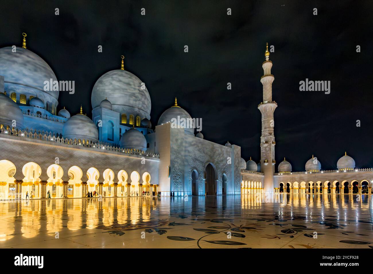 Courtyard, Sheikh Zayed Mosque, Evening lighting, Grand Mosque, Abu ...