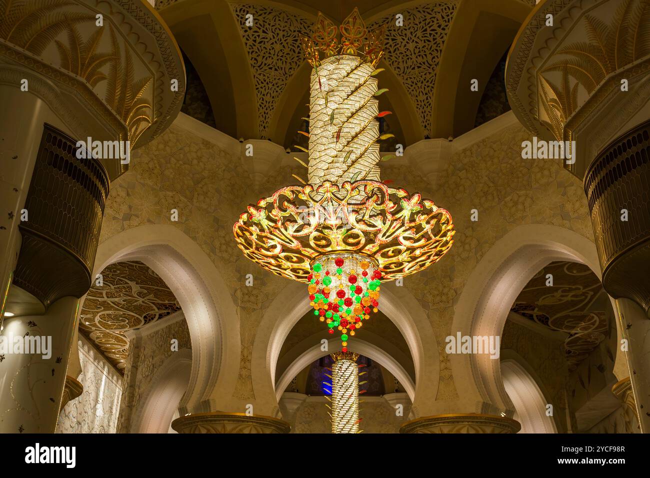 Prayer hall, Interior with chandelier, Evening lighting, Sheikh Zayed ...