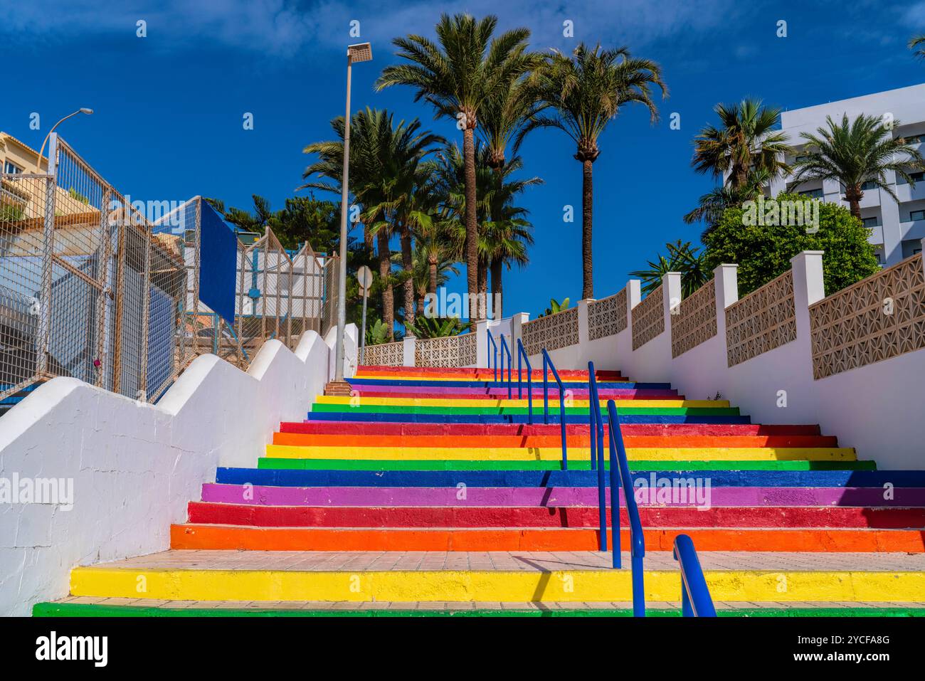 Rainbow steps Nerja Spain colourful tourist attraction Torrecilla beach ...