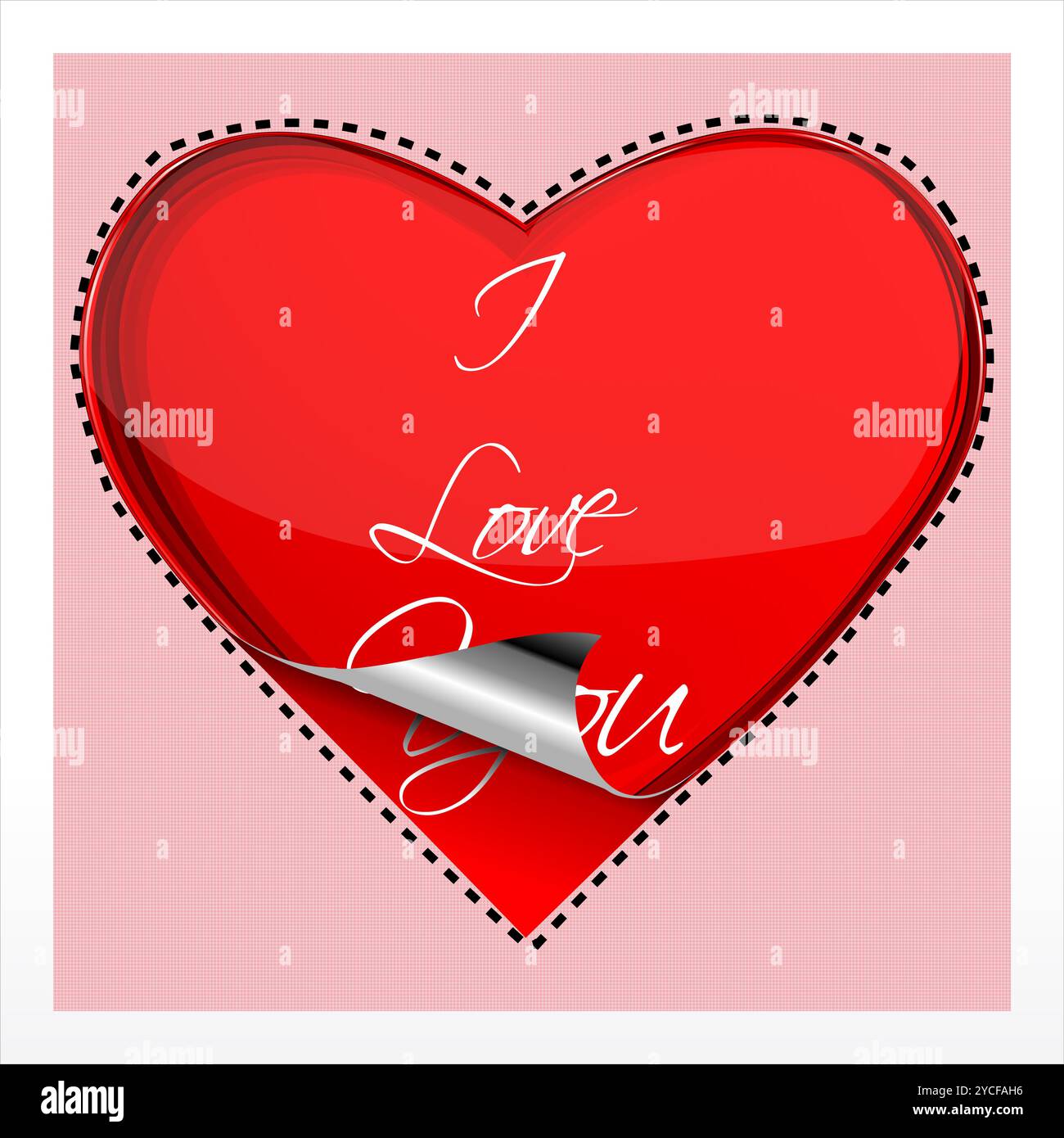 illustration of corner folded heart with i love you text on checked ...