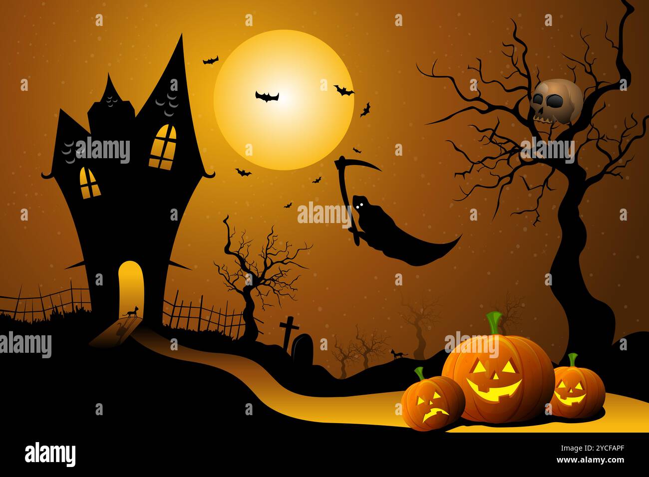 illustration of ghost flying in halloween night Stock Photo - Alamy