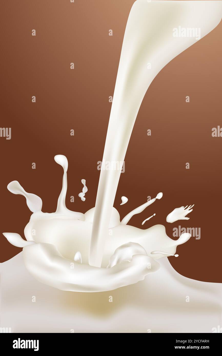 illustration of milk pouring on dark gradient background Stock Photo ...