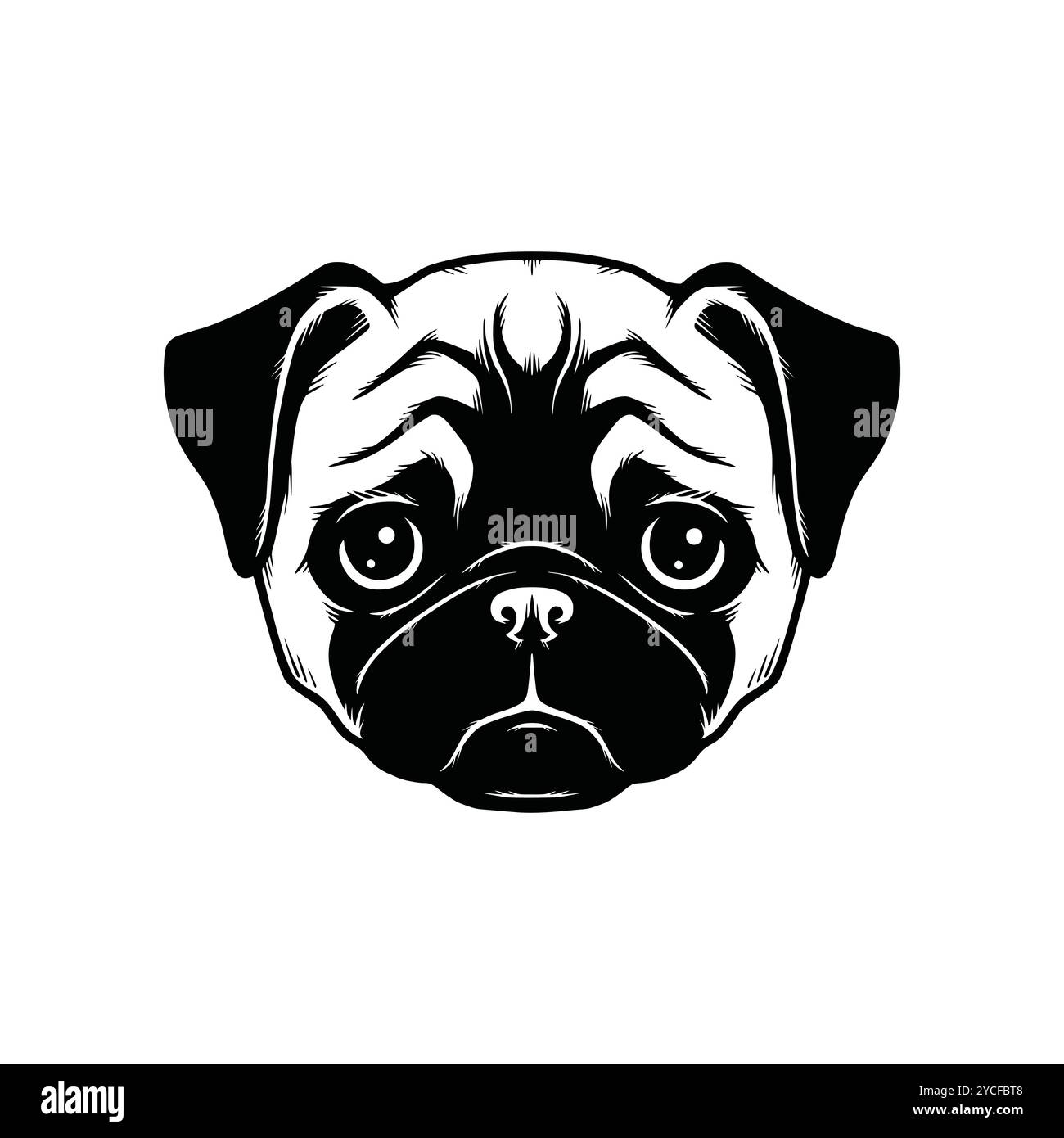 Pug dog head vector illustration. Pug face hand drawn logo emblem ...