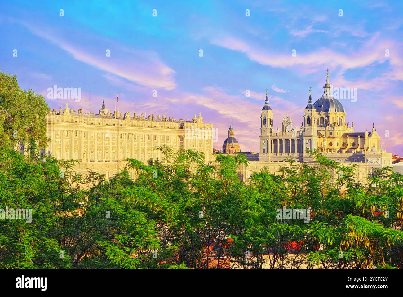Panorama view on Royal Palace (Palacio Real) in the capital of Spain ...