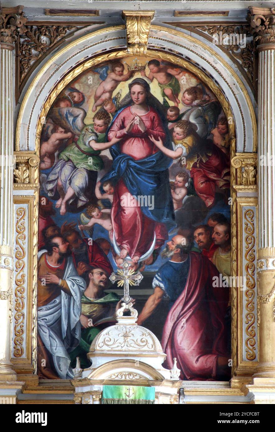 Virgin Mary with angels and saints Stock Photo - Alamy
