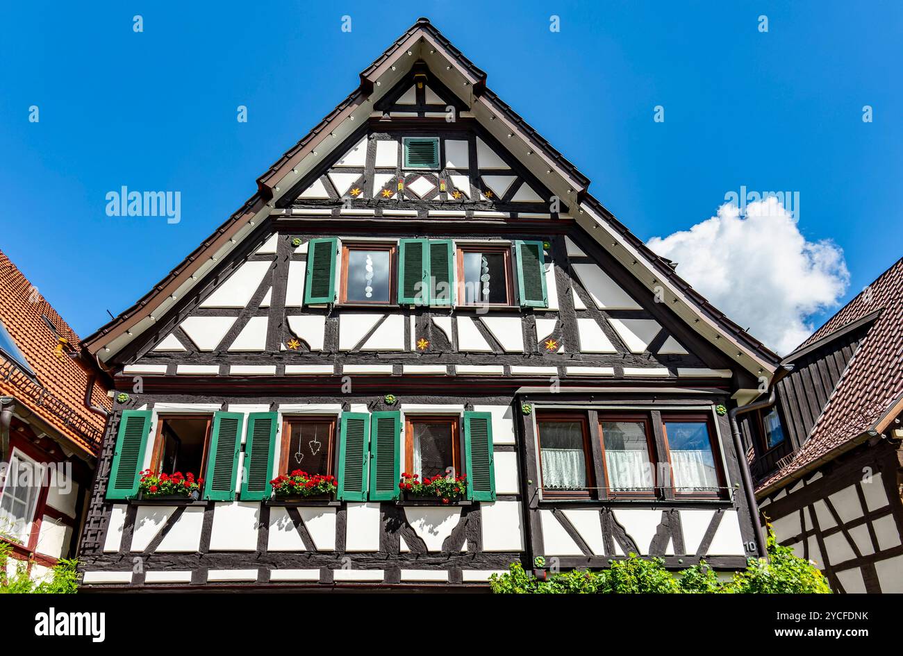 Germany, Baden-Württemberg, Dettingen an der Erms, Half-timbered house ...