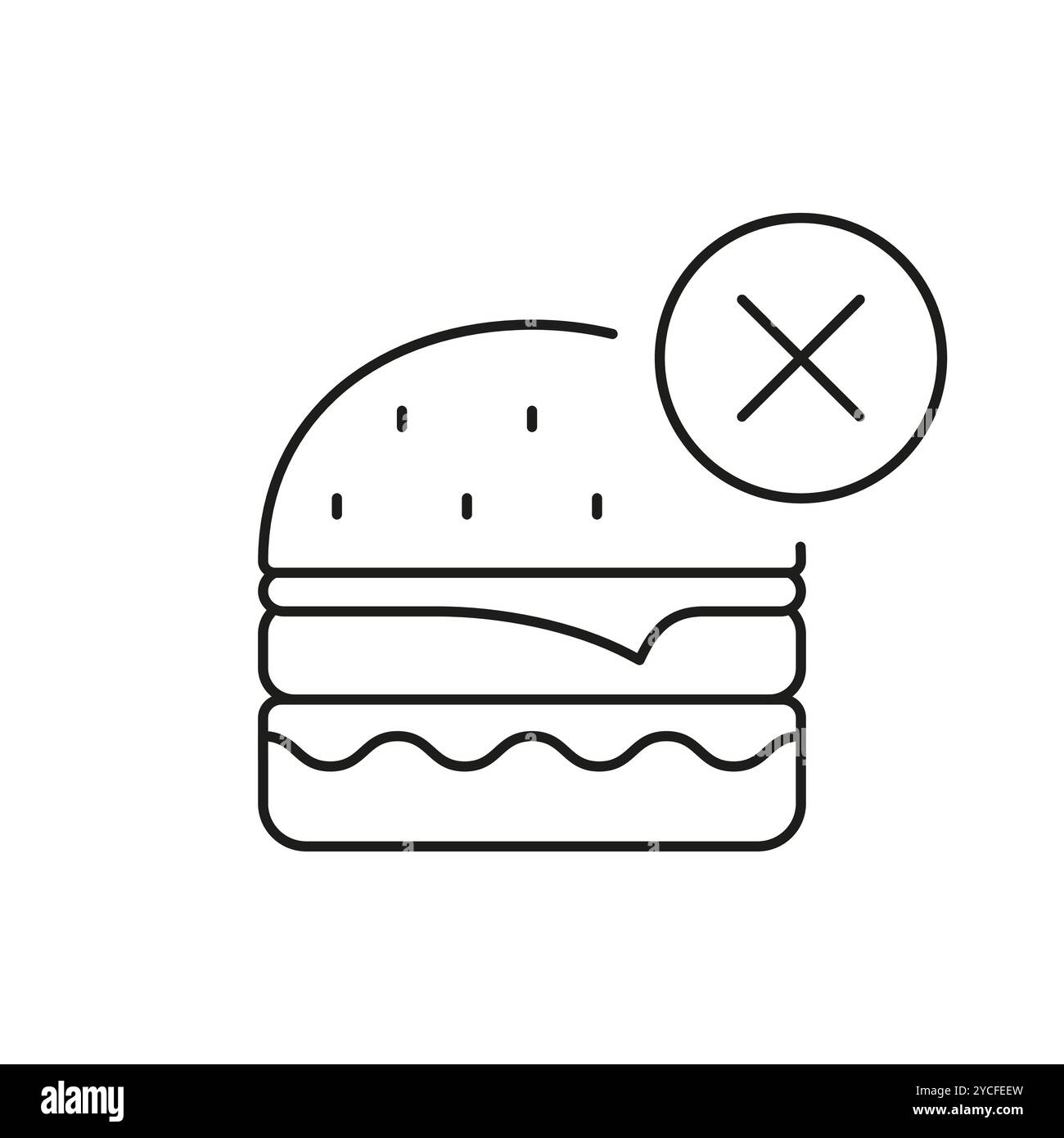 No Junk Food Line Icon, Burger With Cross Symbol. Unhealthy Food ...