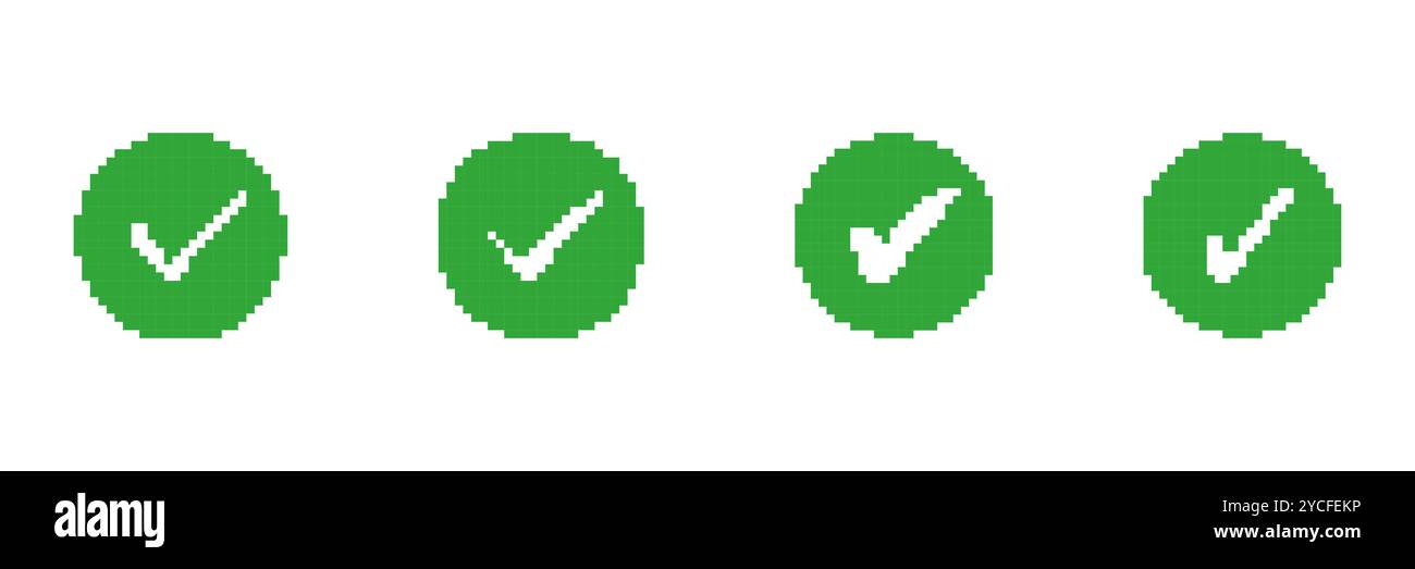 Pixelated Green Check Mark Icons Set. Approval or Success Symbols in ...