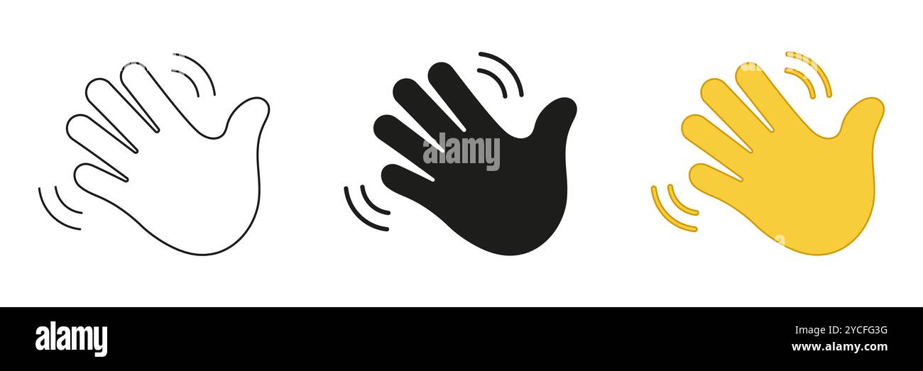 Waving Hand Emoji Icon. Friendly Greeting Line and Silhouette Sign ...