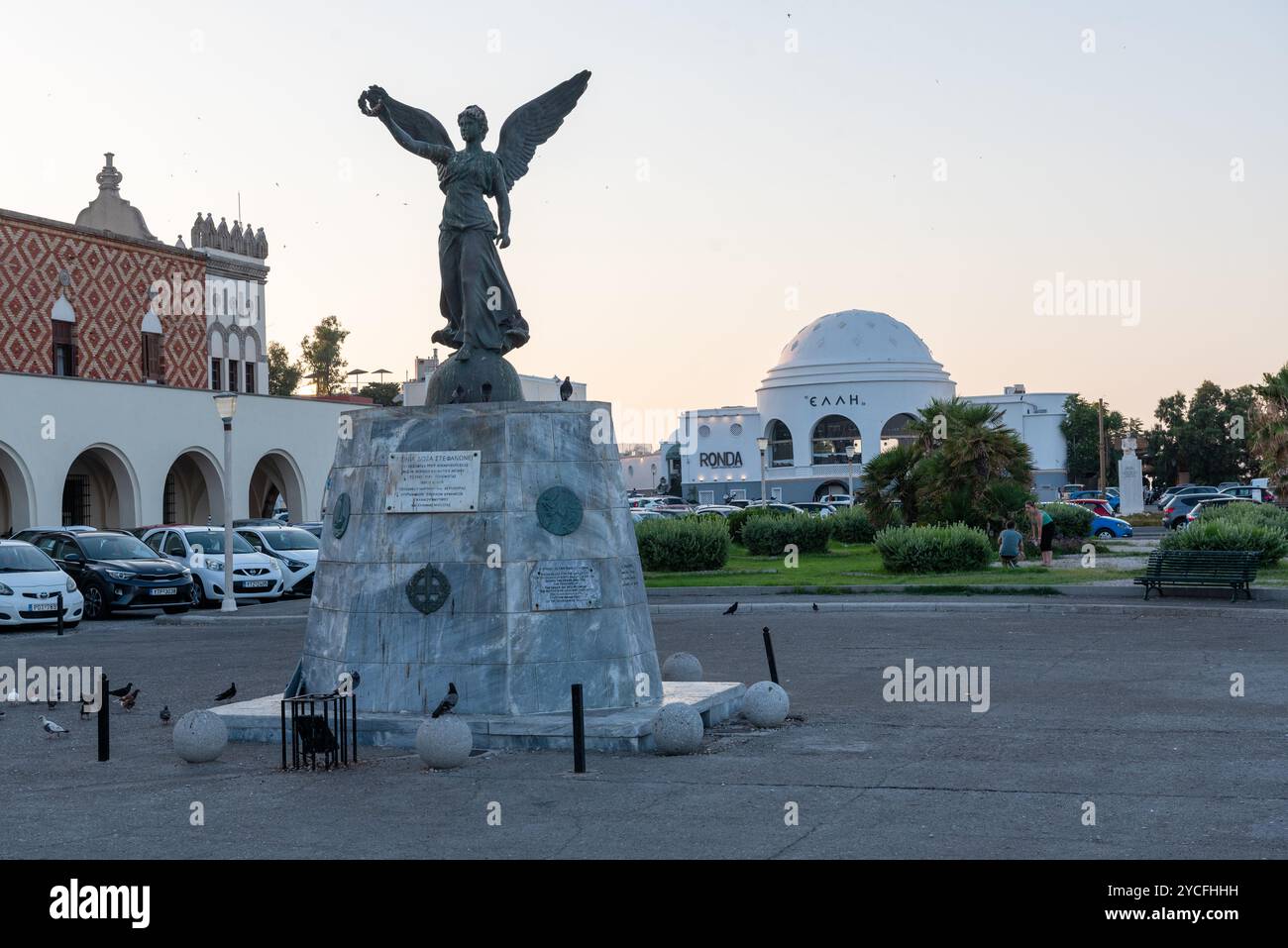 Rhodes, Greece. July 3, 2024: Angel statue of victory in Mandraki ...