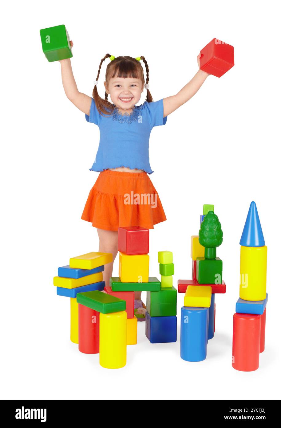 Joyful child - builder isolated on white background Stock Photo - Alamy