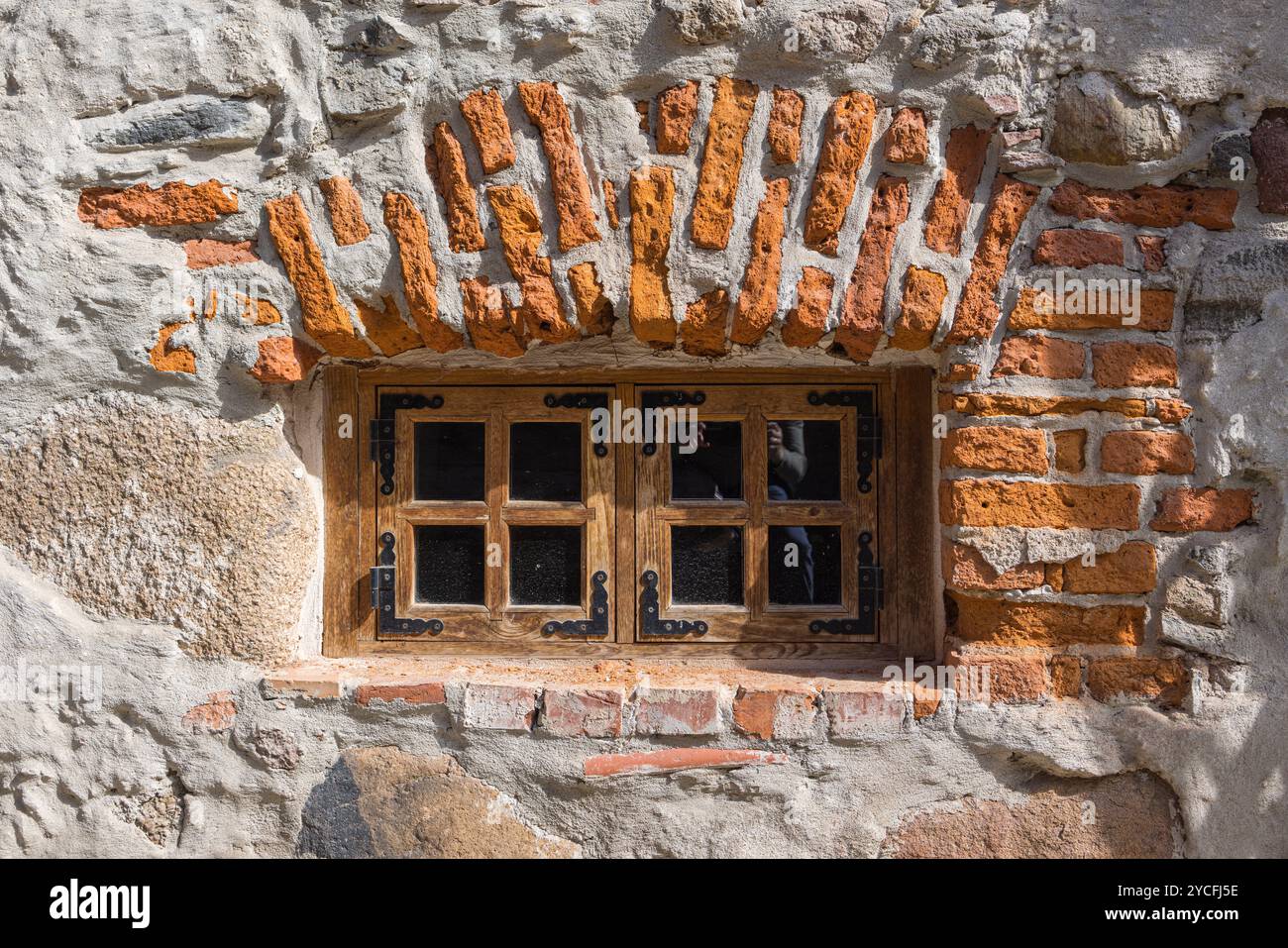 Wooden windows, old brickwork, close-up Stock Photo - Alamy