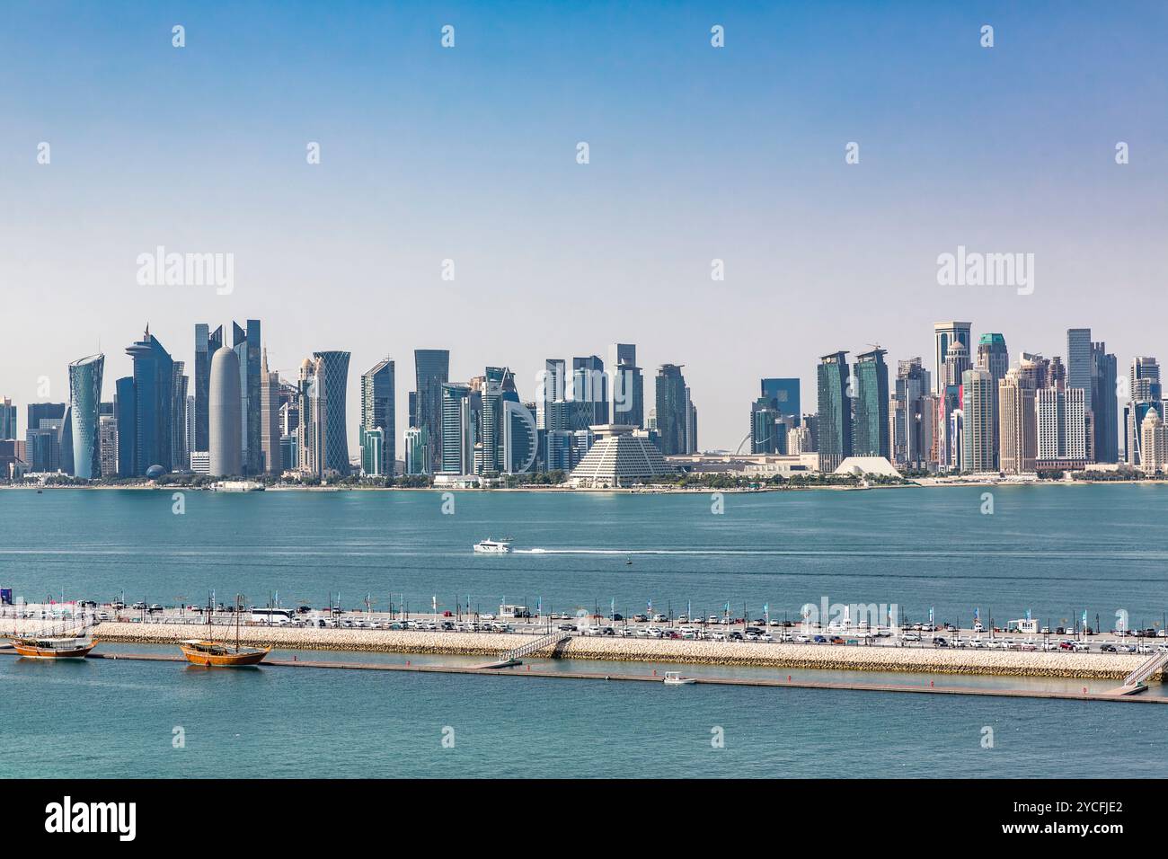 View of the skyscrapers from the cruise ship, skyline, Mwani Qatar ...