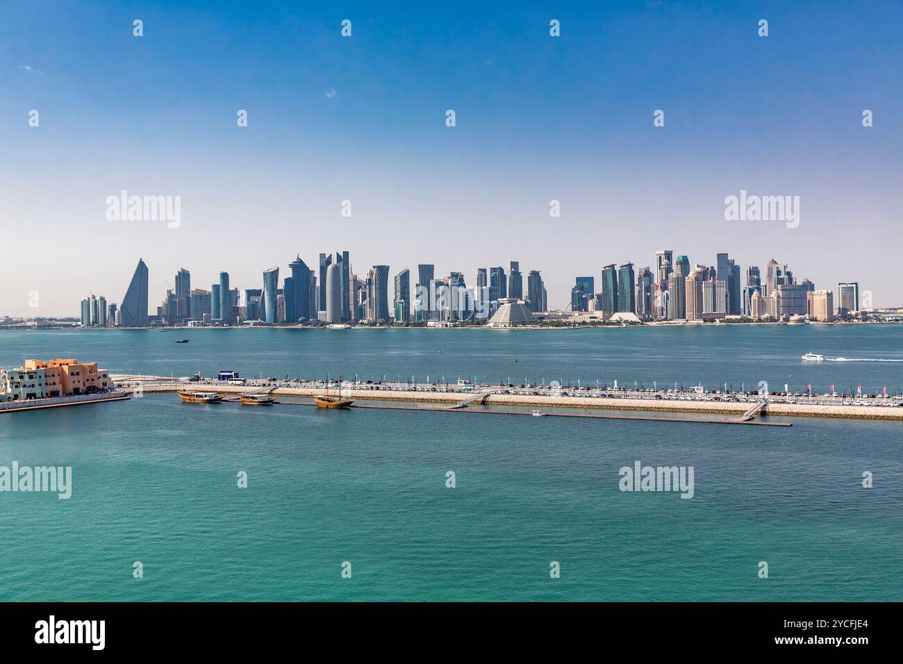 View of the skyscrapers from the cruise ship, skyline, Mwani Qatar ...