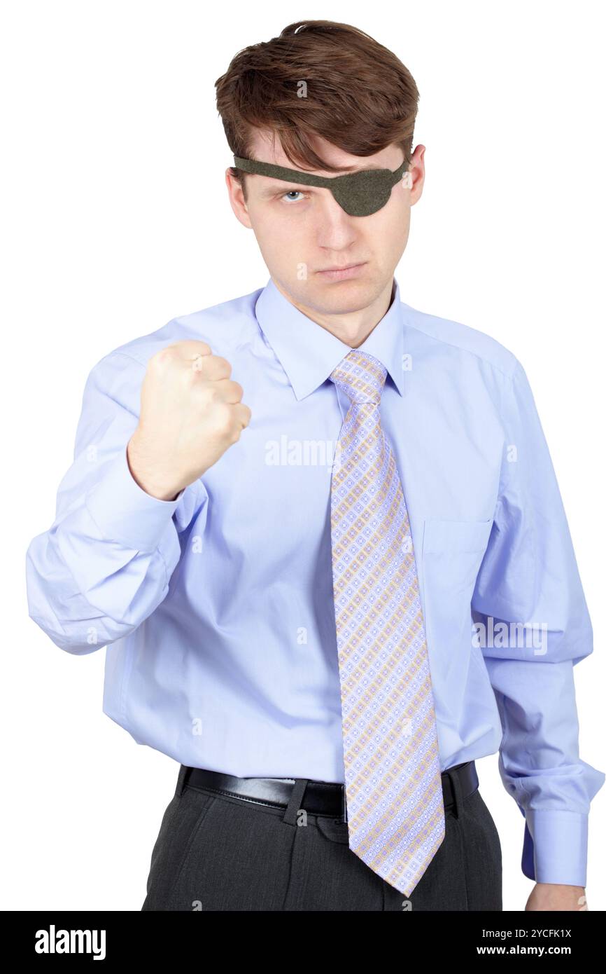 Menacing one-eyed man isolated on white Stock Photo - Alamy