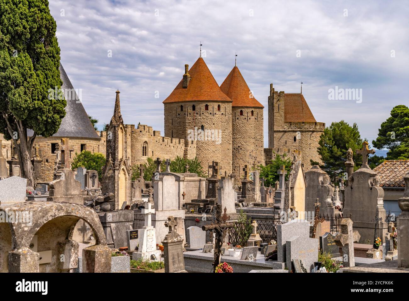 Cemetery of the medieval fortress Cite de Carcassonne, France, Europe ...
