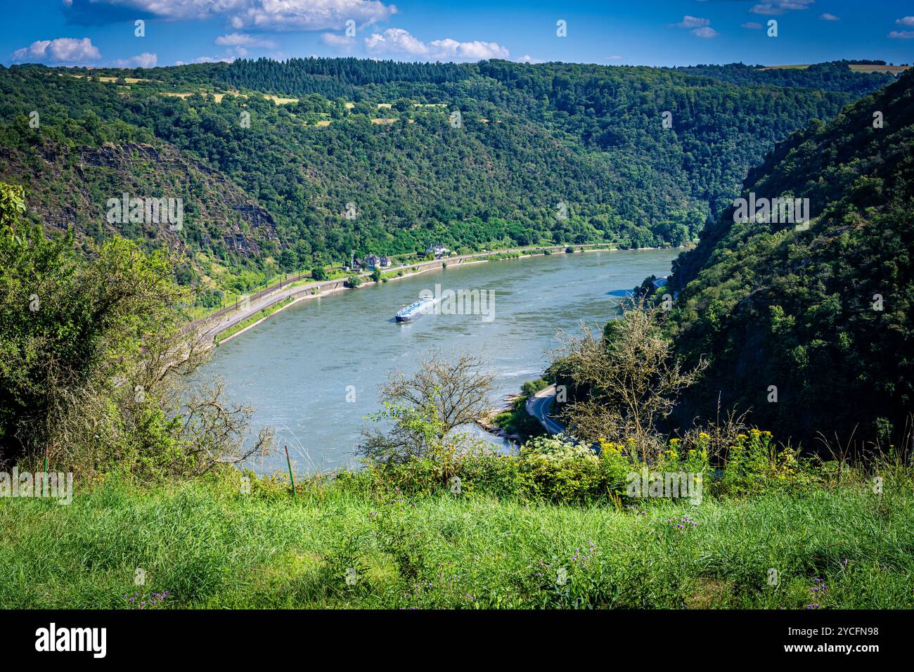 View of the Rhine from the Loreley plateau in front of the Loreley rock ...