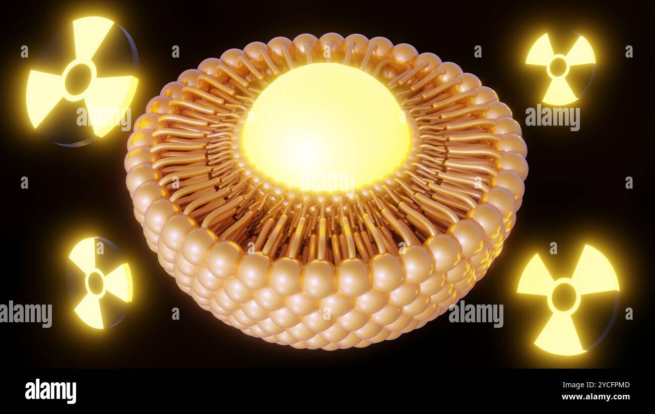3d rendering of liposome and radioactive symbol. they have potential in ...