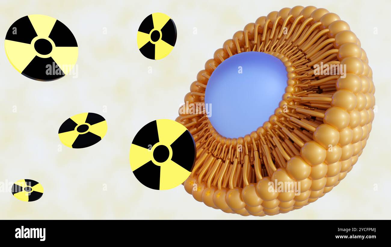 3d rendering of liposome and radioactive symbol. they have potential in ...