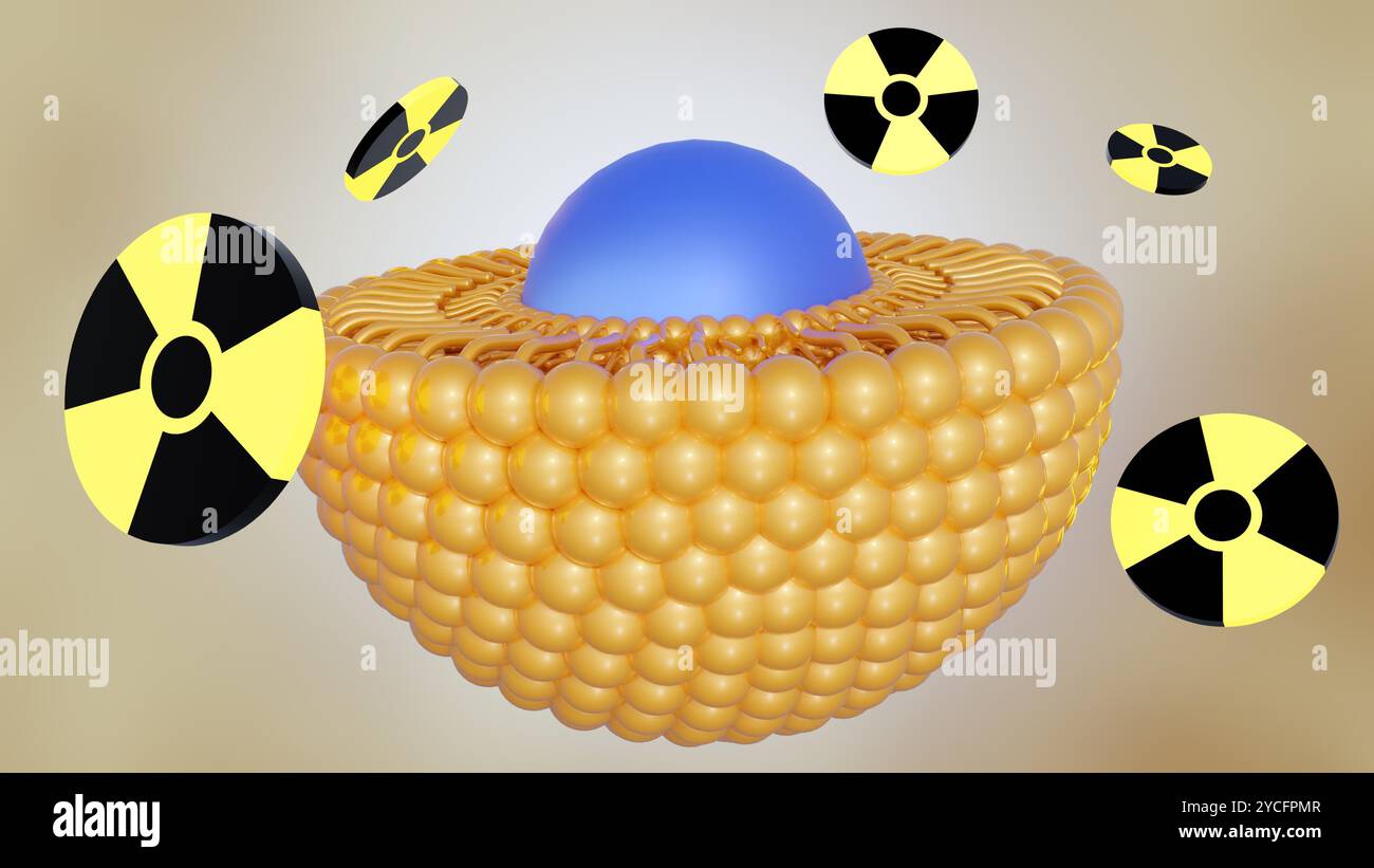 3d rendering of liposome and radioactive symbol. they have potential in ...