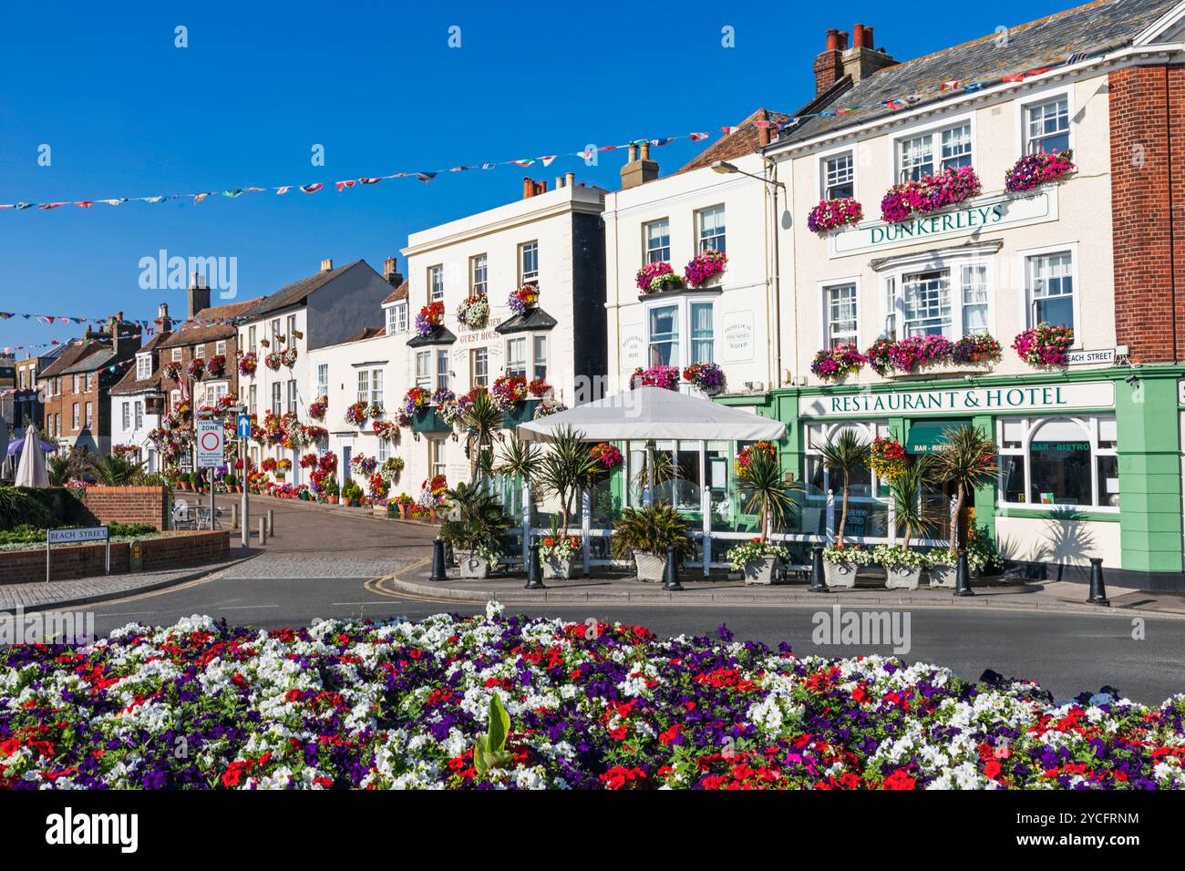 England, Kent, Deal, Beach Street with Colourful Flowers in Bloom Stock ...