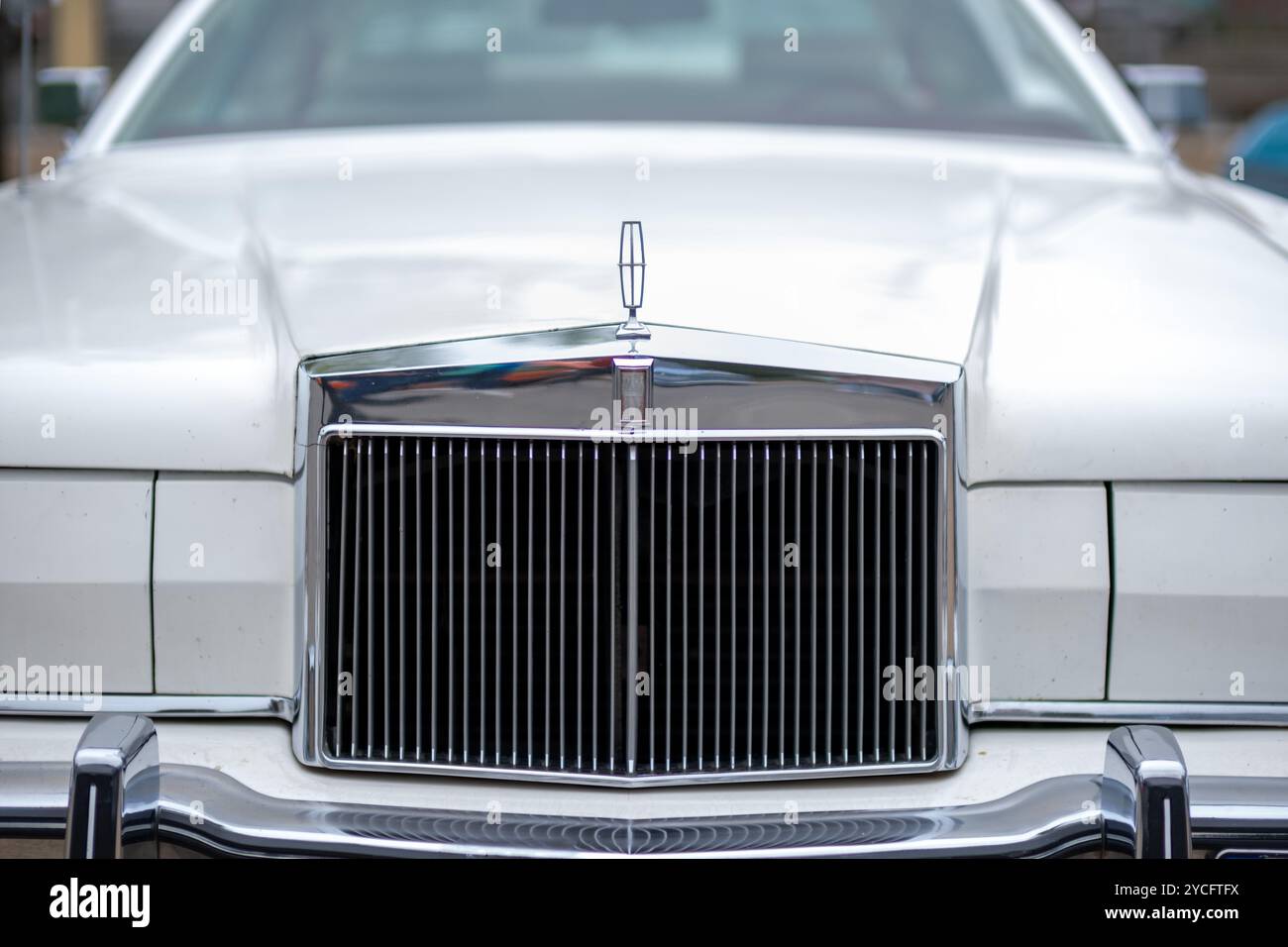 Close-up view of a classic Lincoln featuring its elegant grille and ...