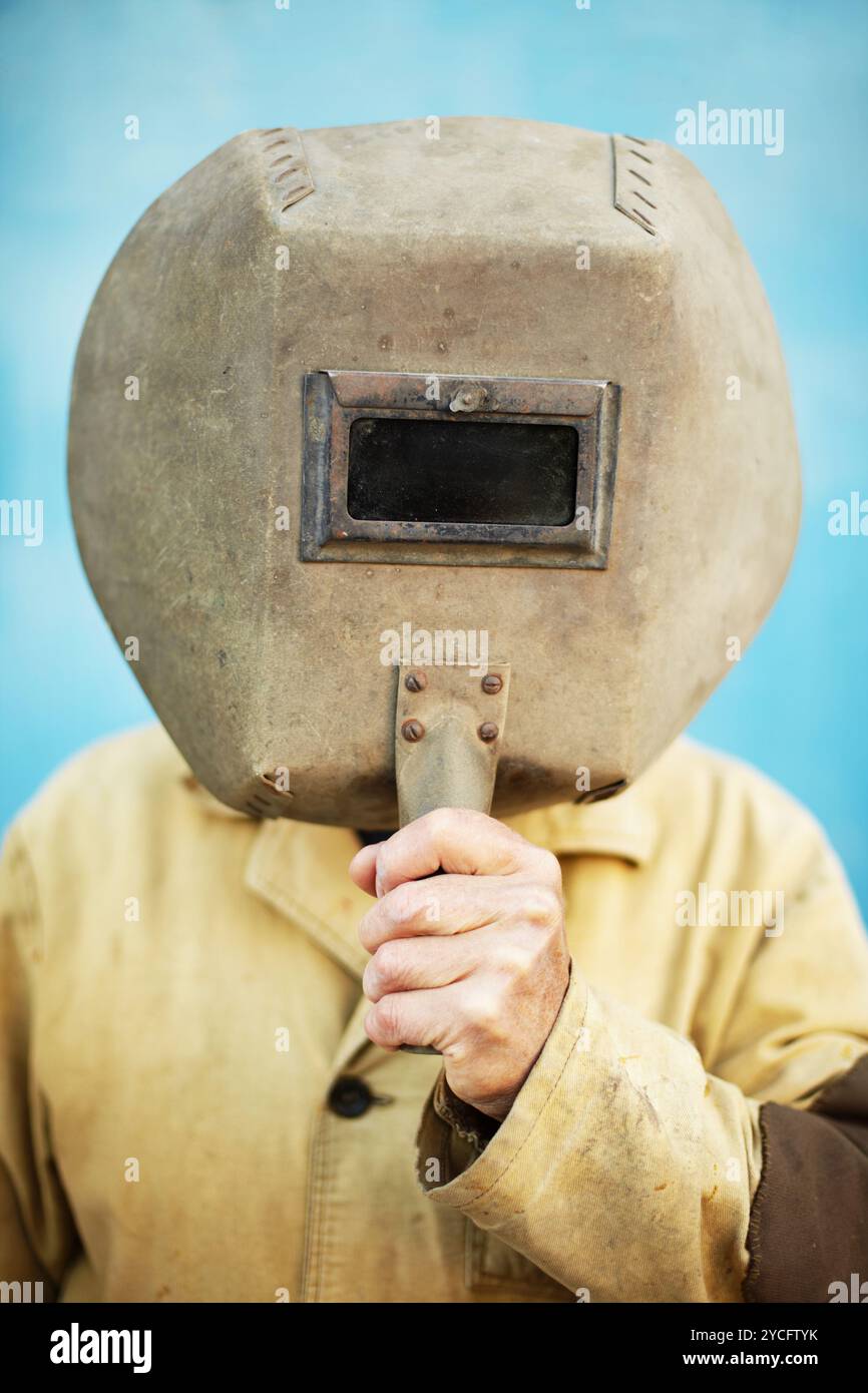 Old welders helmet in hi-res stock photography and images - Alamy