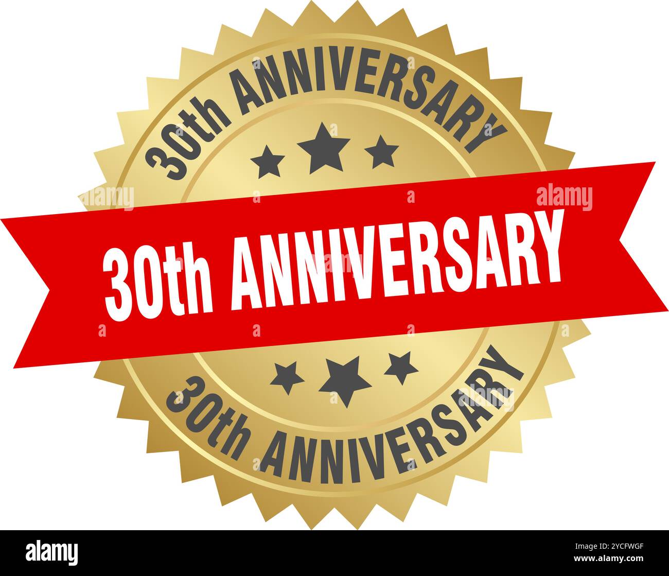 30th anniversary round red and gold label isolated on transparent ...