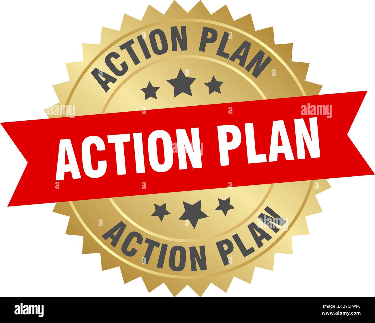 action plan round red and gold label isolated on transparent background ...