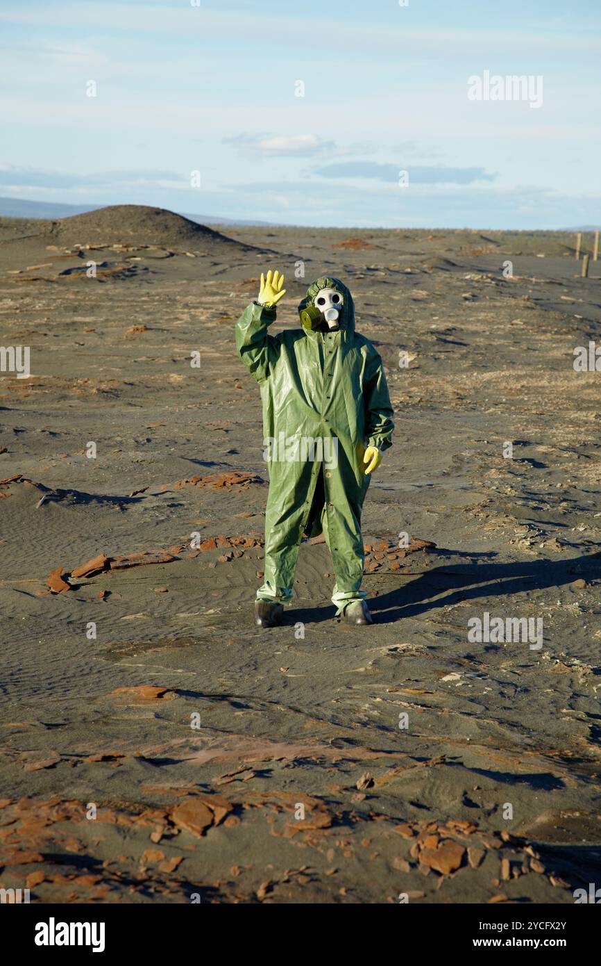 Strange scientist in overalls and gas masks Stock Photo - Alamy