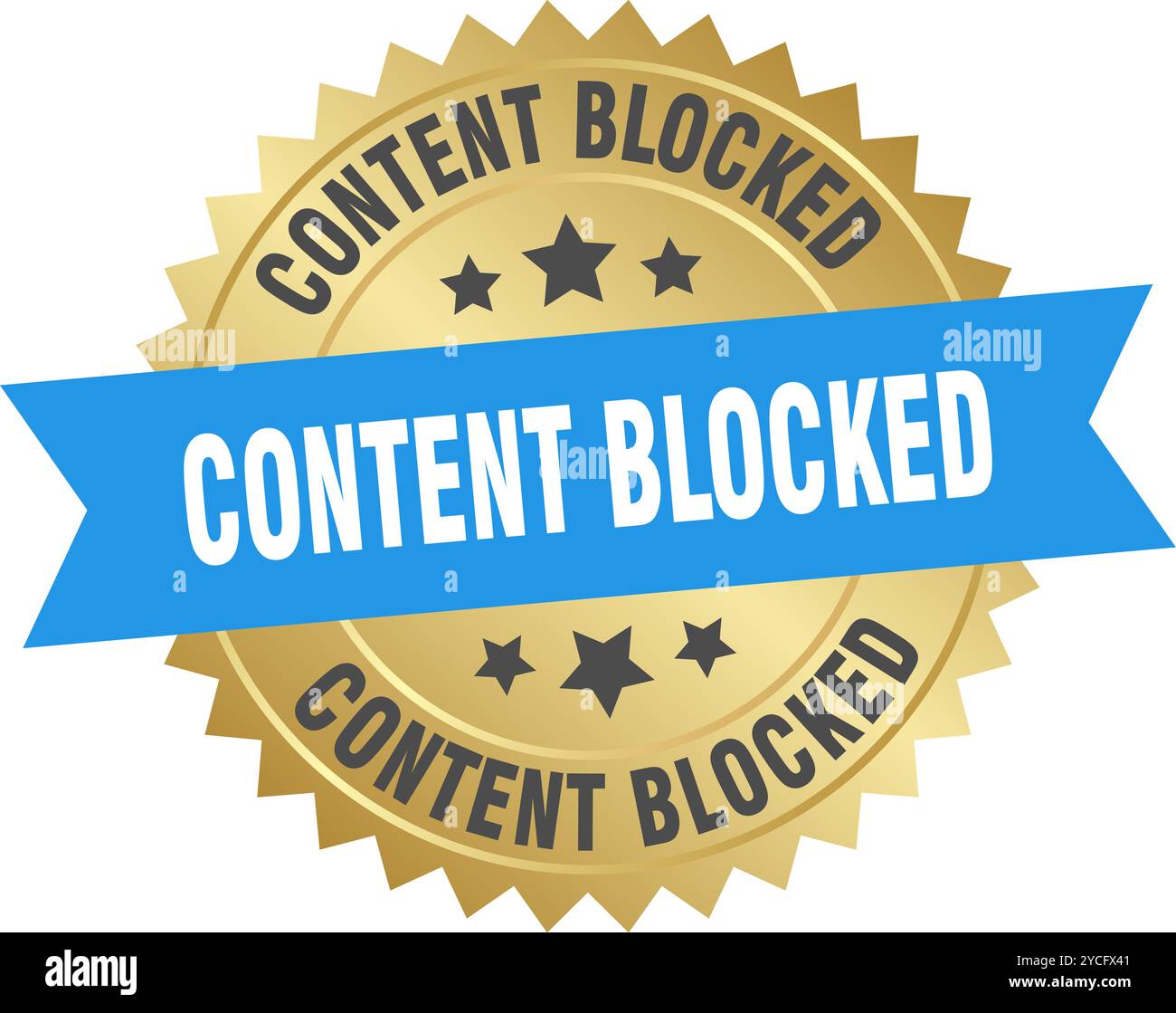 content blocked round blue and gold label isolated on transparent ...