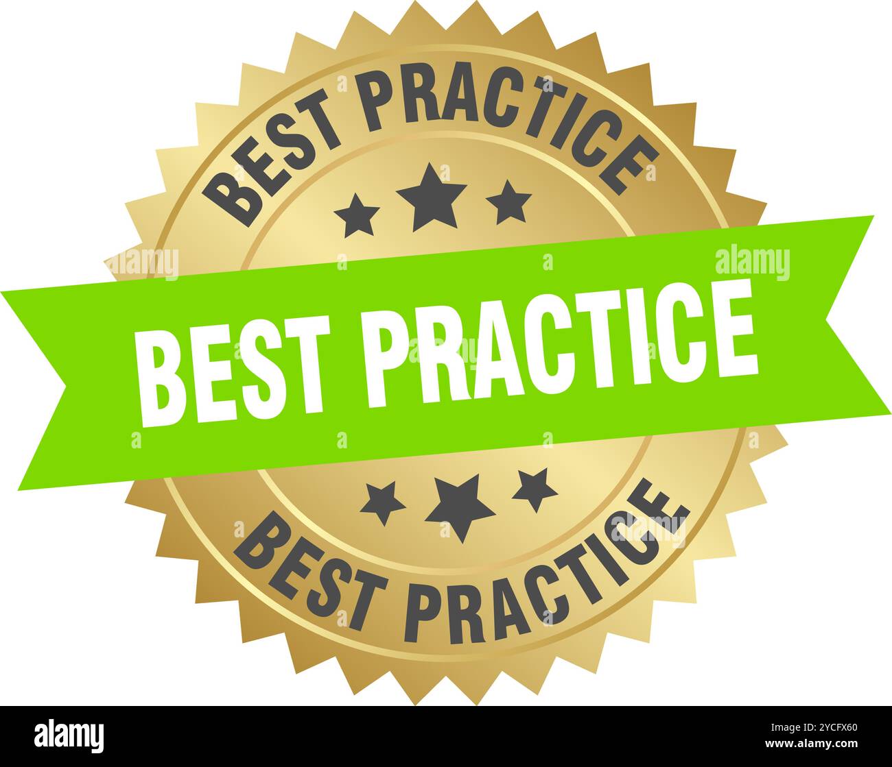 best practice round green and gold label isolated on transparent ...