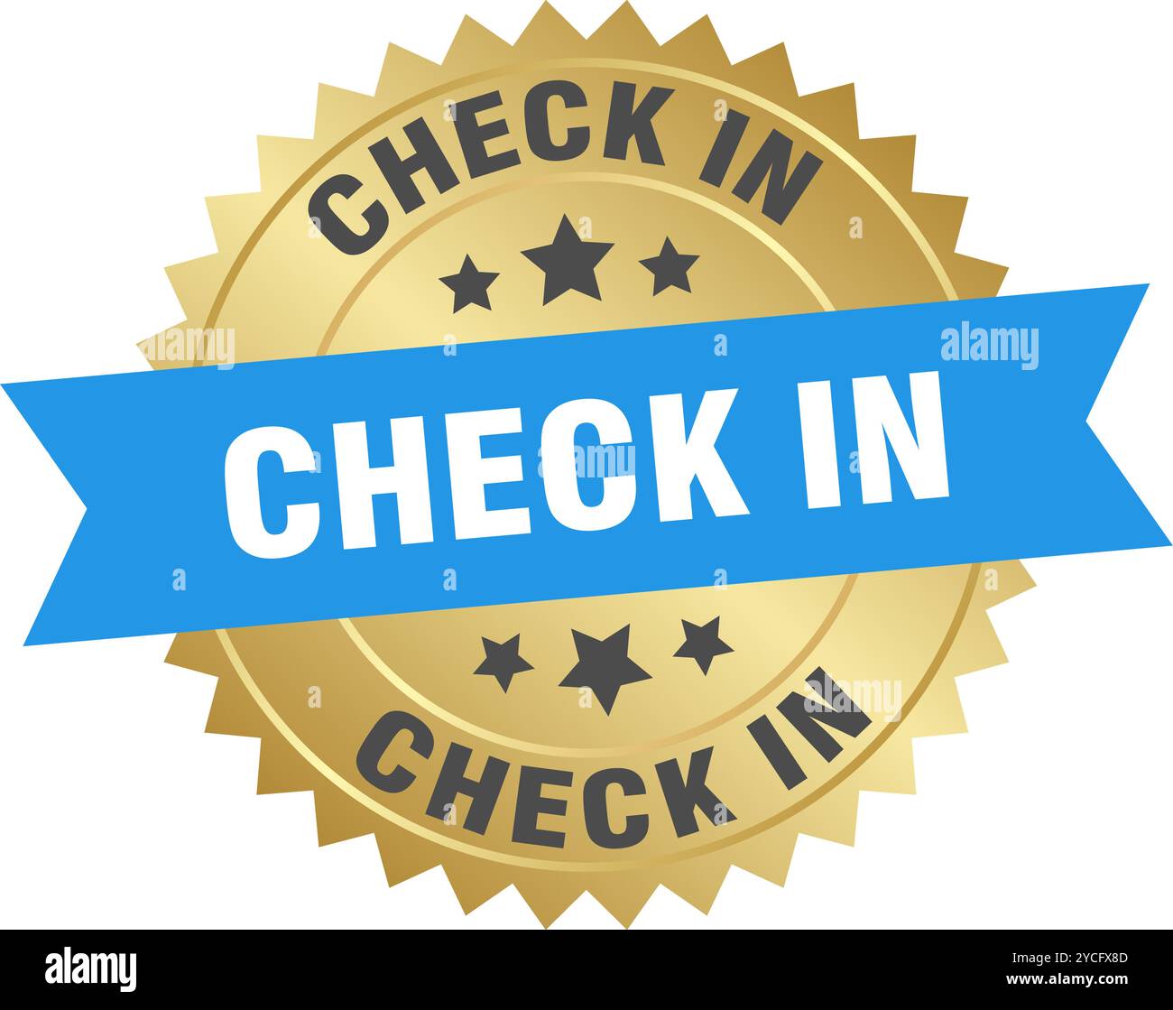 check in round blue and gold label isolated on transparent background ...