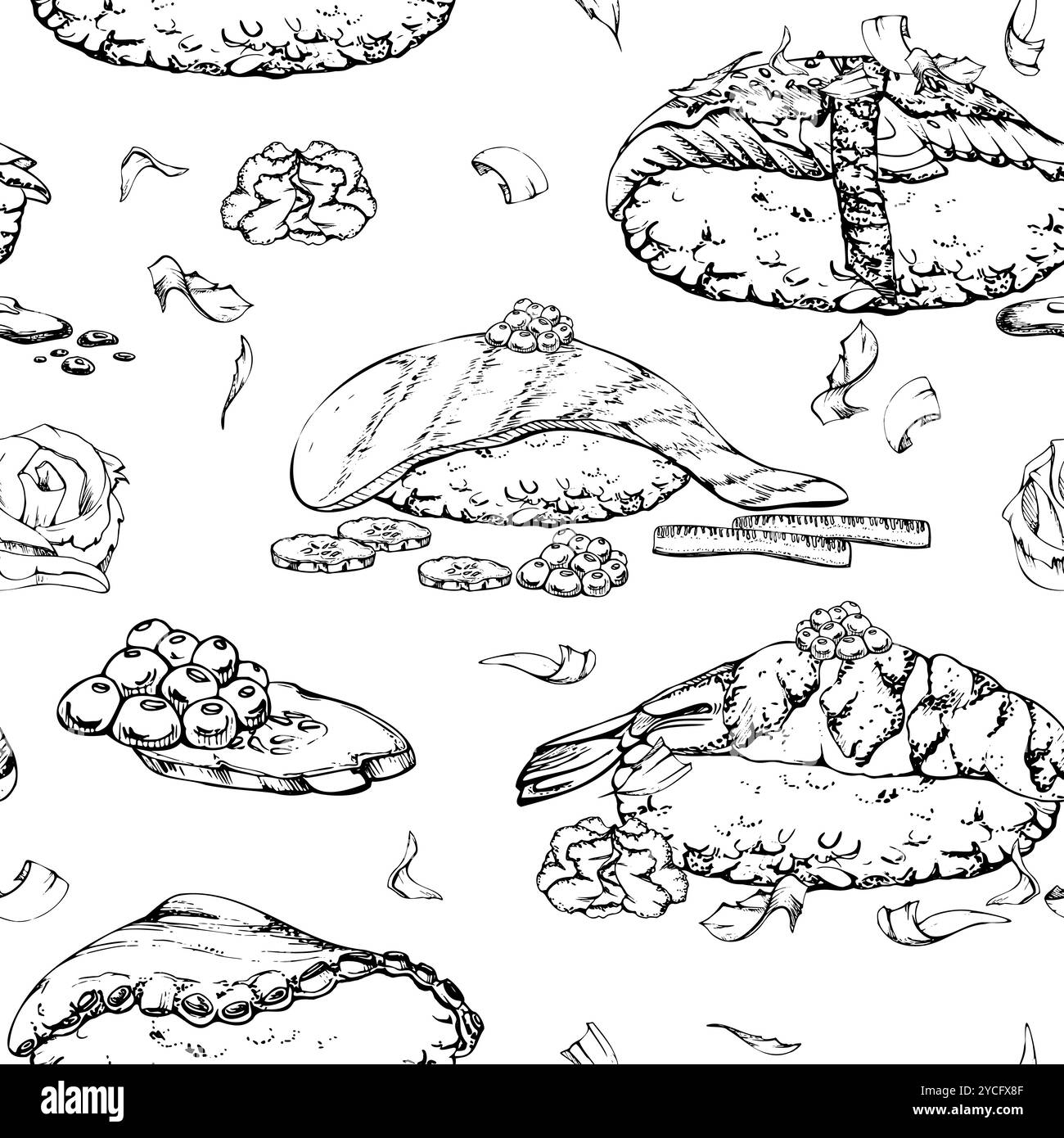 Traditional Japanese food, nigiri sushi raw fish, tamagoyaki tako ...