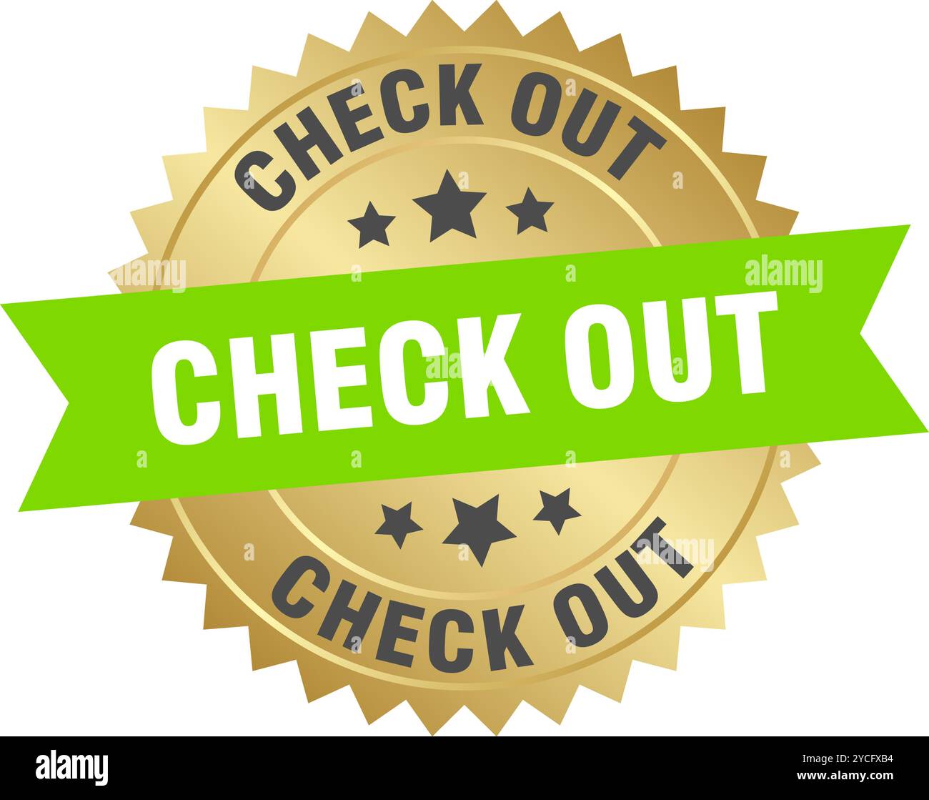check out round green and gold label isolated on transparent background ...