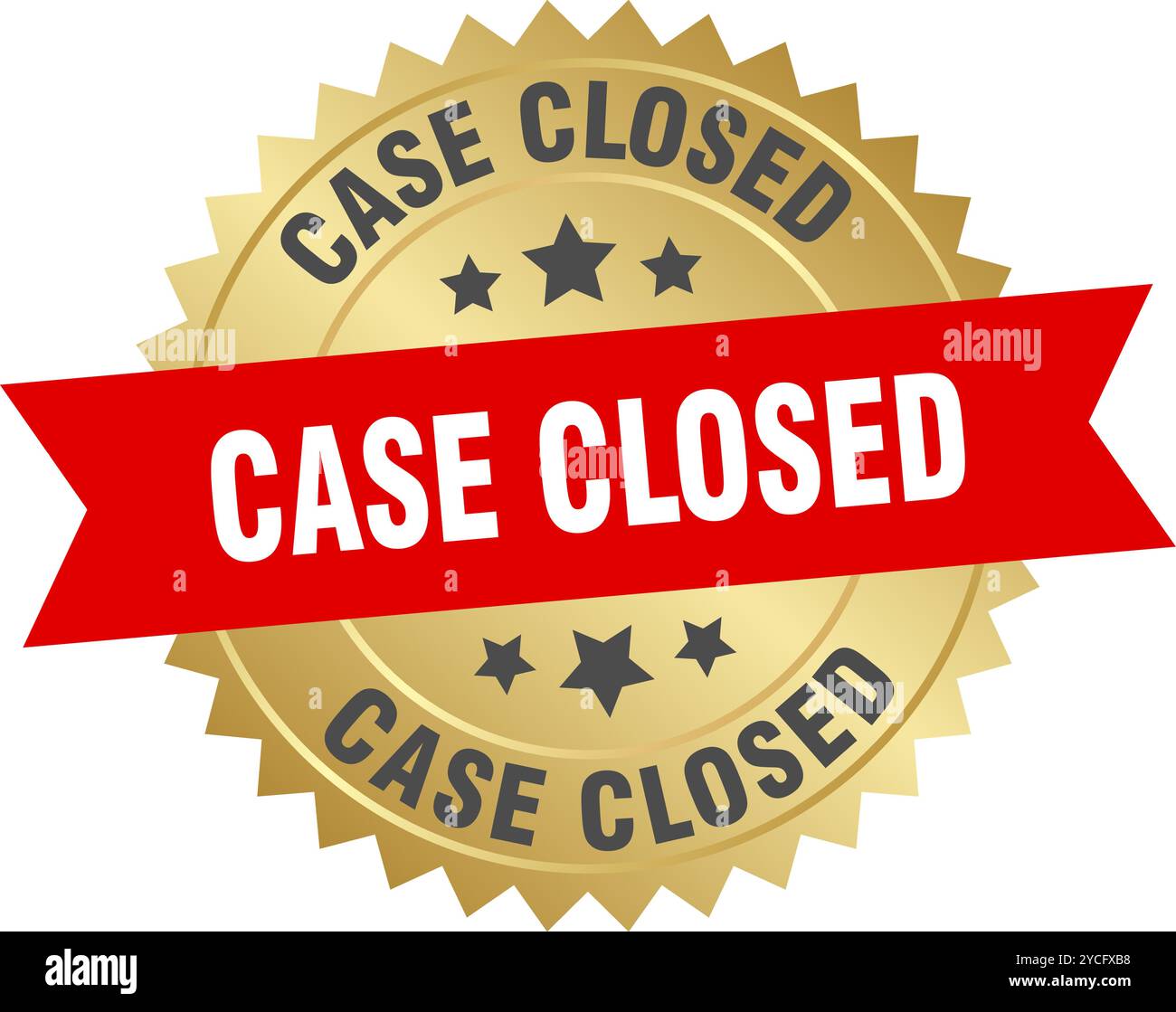 case closed round red and gold label isolated on transparent background ...