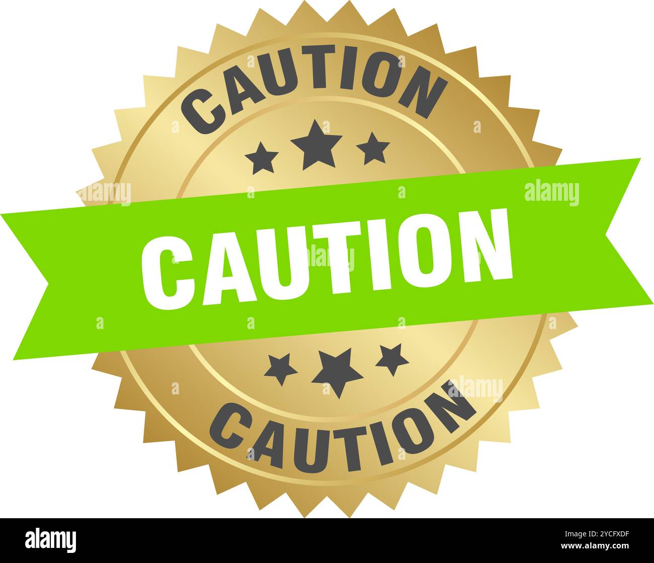 caution round green and gold label isolated on transparent background ...
