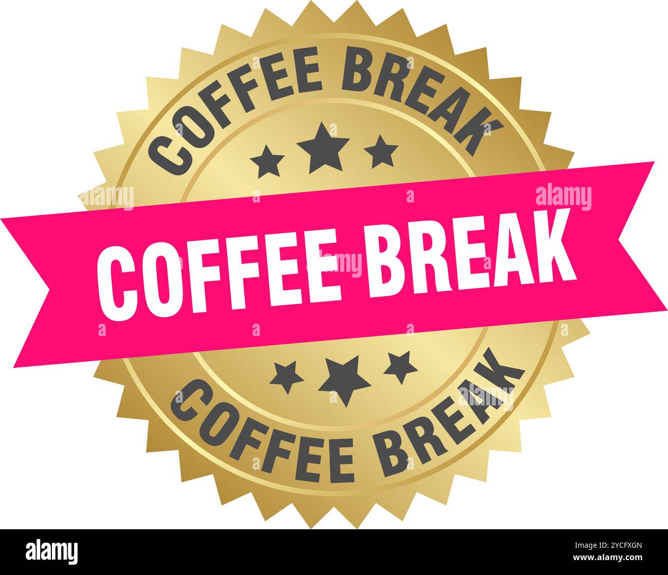 coffee break round pink and gold label isolated on transparent ...