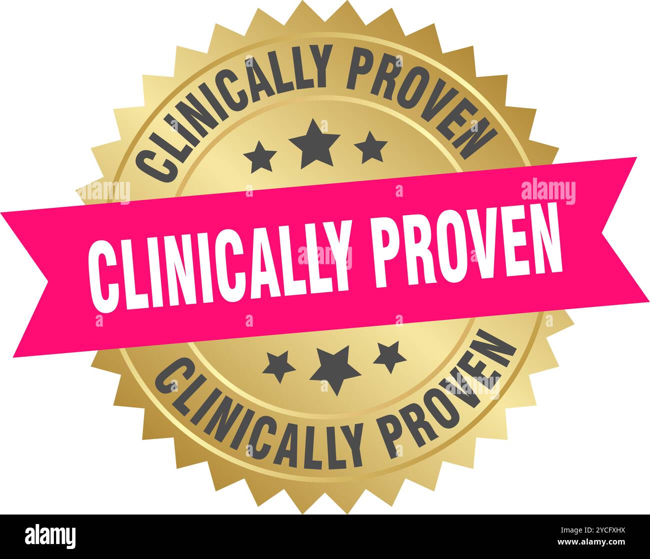 clinically proven round pink and gold label isolated on transparent ...