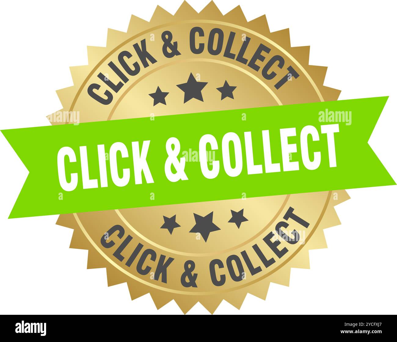 click & collect round green and gold label isolated on transparent ...