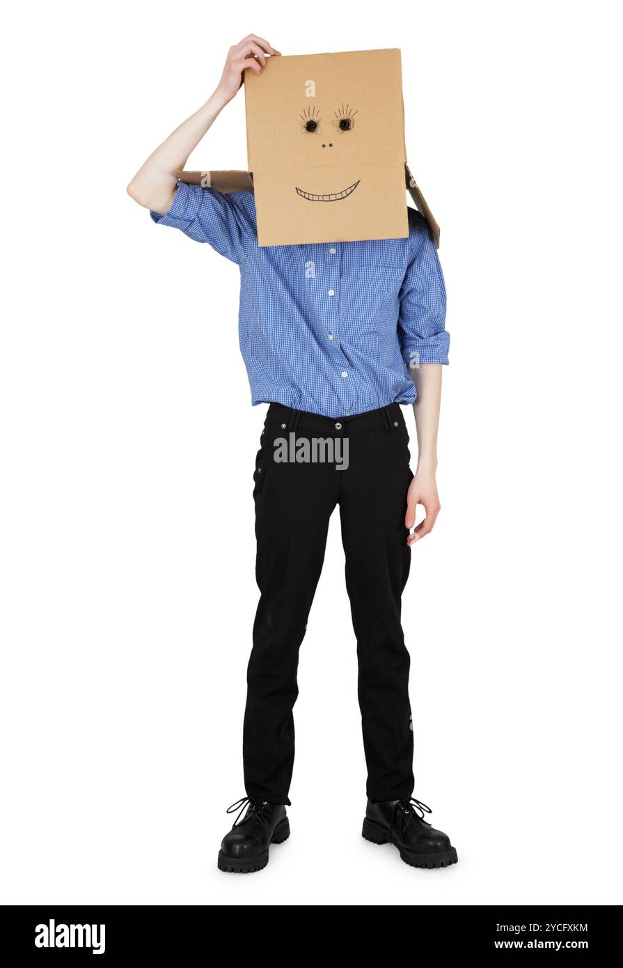 Guy wore a head box with painted face Stock Photo - Alamy