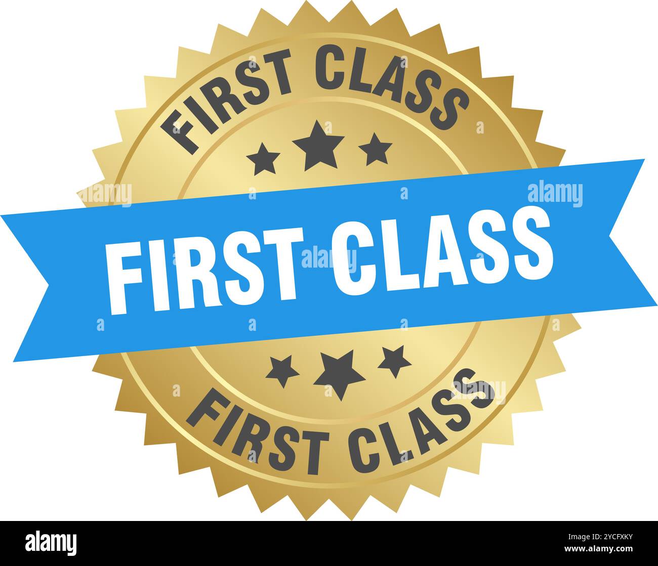 first class round blue and gold label isolated on transparent ...