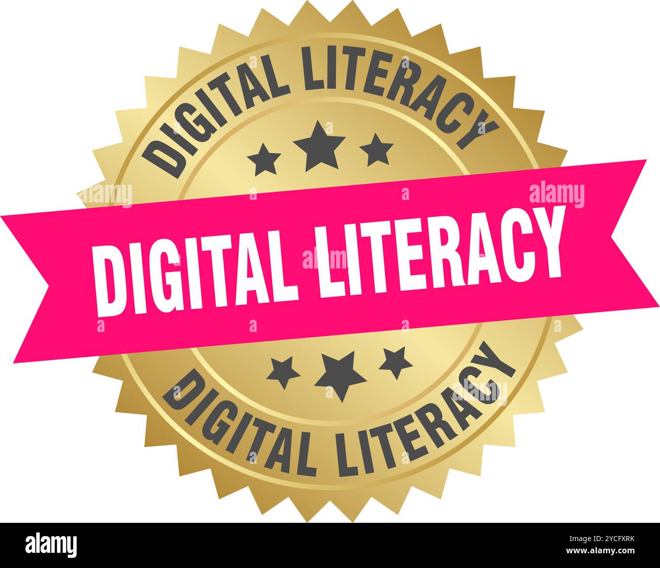 digital literacy round pink and gold label isolated on transparent ...