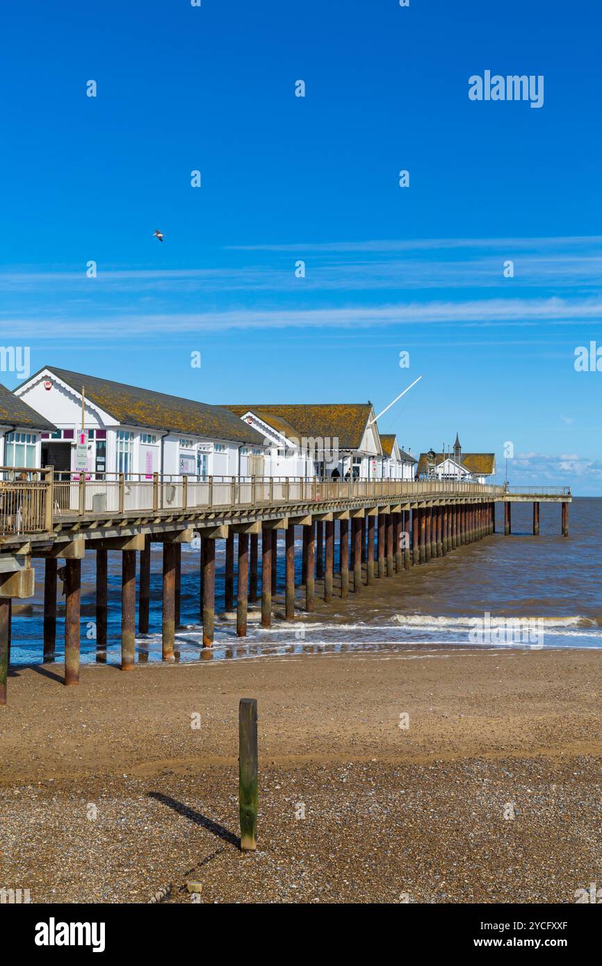 Southwold Pier and beach at Southwold, Suffolk, UK in April Stock Photo ...