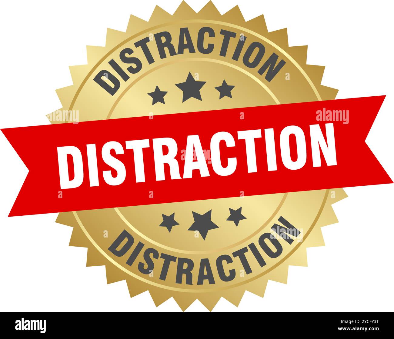 distraction round red and gold label isolated on transparent background ...